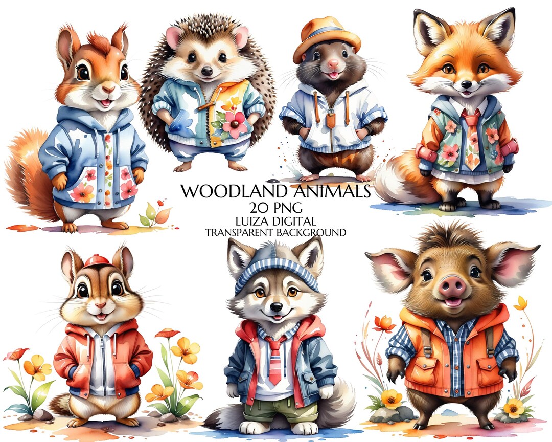 Woodland Animals Clipart Bundle – Forest Animal Pngs & Watercolor ...