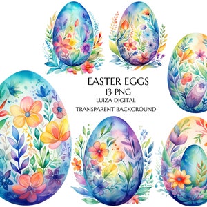 Watercolor Easter Eggs Clipart, Whimsical Easter Egg PNG, Floral Egg ...