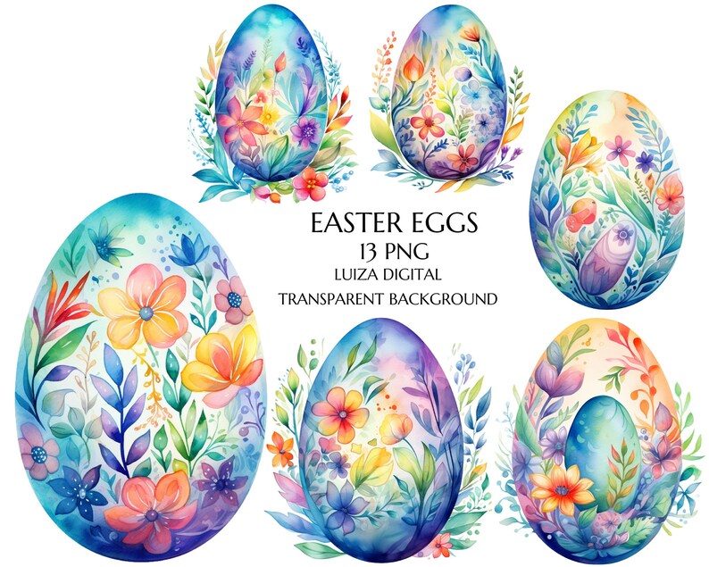 Watercolor Easter Eggs Clipart, Whimsical Easter Egg PNG, Floral Egg ...
