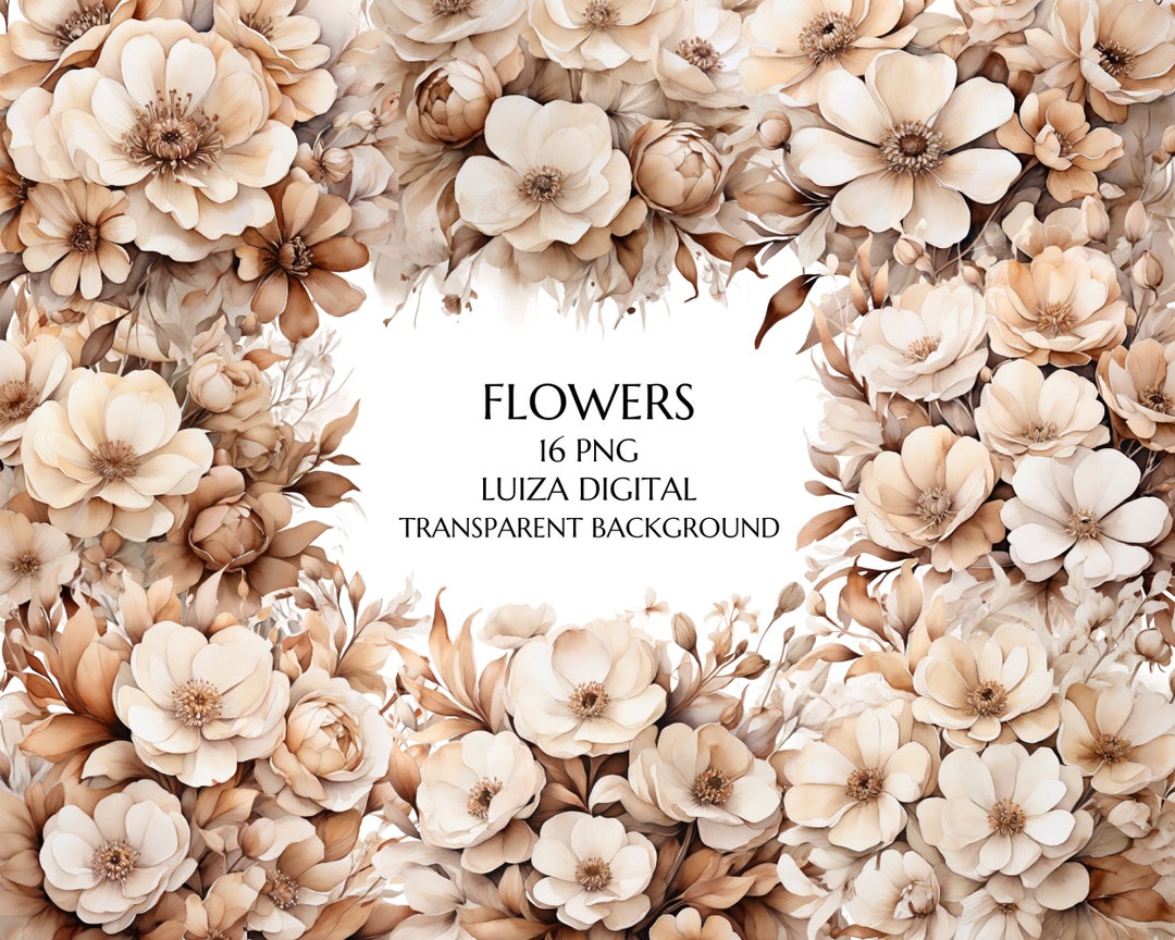 Neutral Flowers PNG, Watercolor Floral Clipart Bouquets, Wedding ...