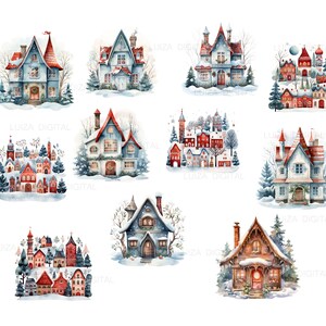 Scandinavian Christmas House Clipart, Watercolor Folk Christmas PNG ...
