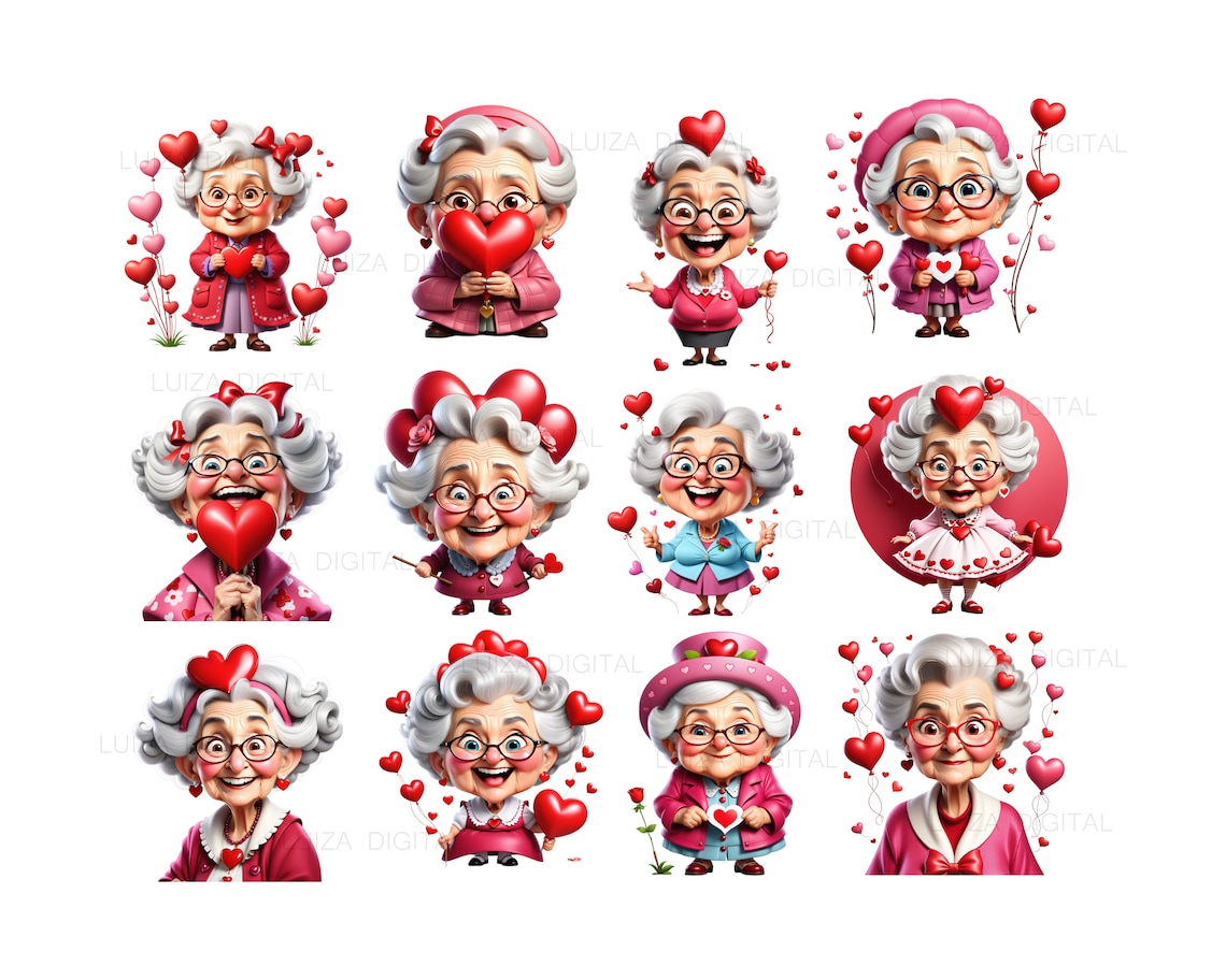 Funny Old Lady Clipart PNG, Valentines Grandmother, Happy Woman Clipart ...