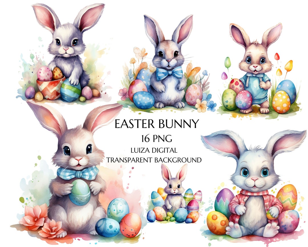 Watercolor Easter Bunny Clipart, Vintage Easter Bunny Clipart, Nursery ...