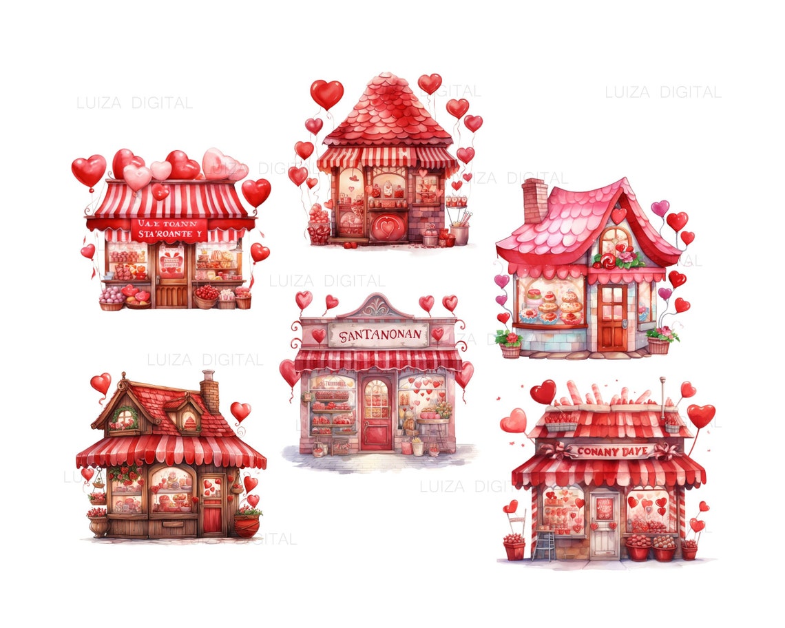Sweet Valentine Clipart, Candy House Clipart, Watercolor Valentines ...