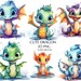 Cute Baby Dragon Clipart Bundle, Watercolor Fantasy Baby Dragon Clipart ...