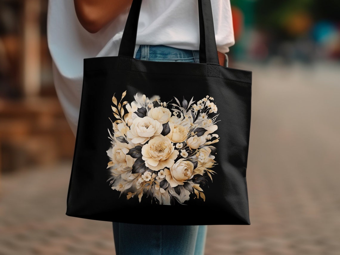 Black and Gold Flowers PNG, Watercolor Floral Clipart Bouquets, Wedding ...