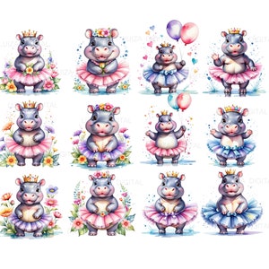 Watercolor Hippo in Tutu Clipart, Ballerina Hippo Png, Baby Animal ...