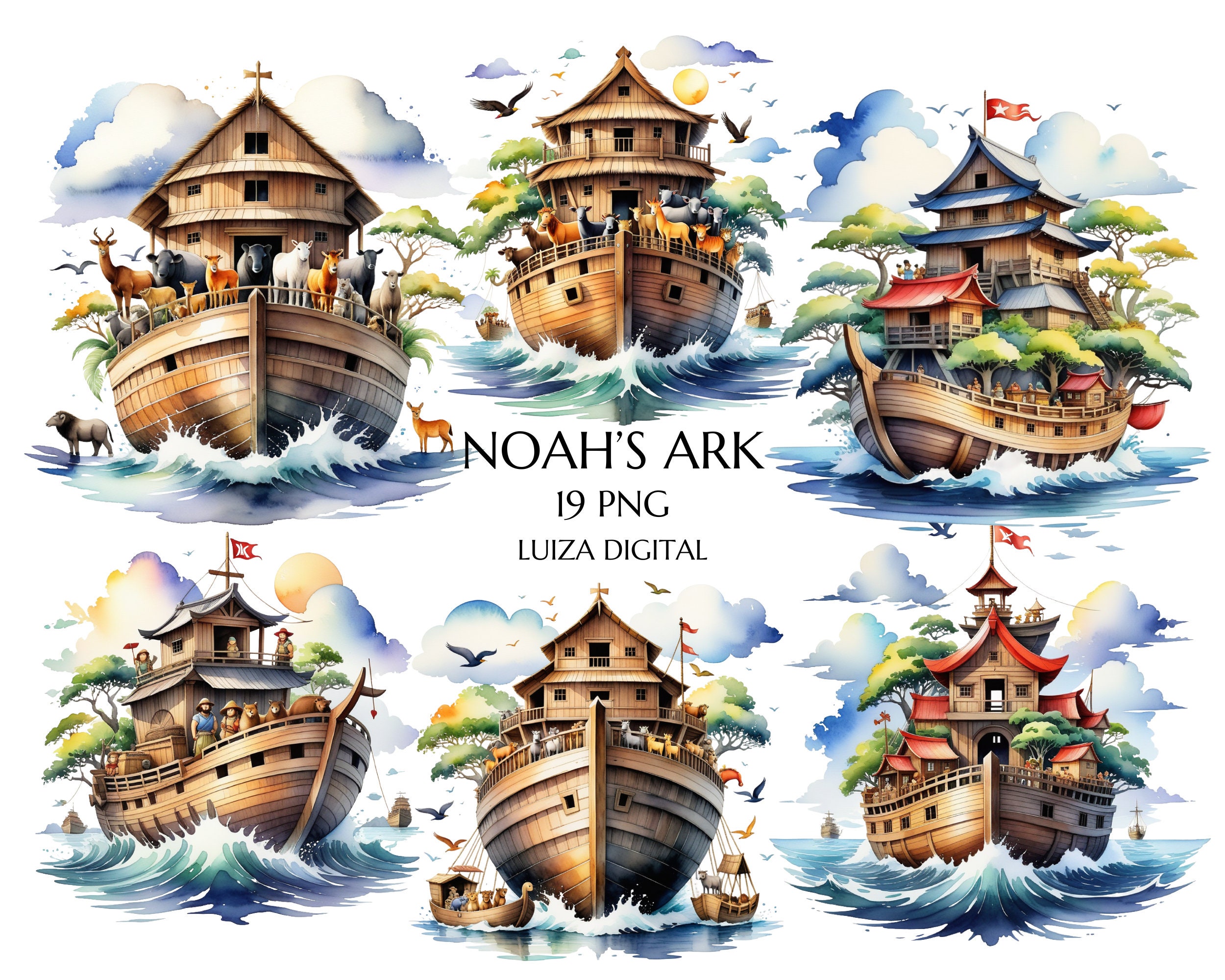 Watercolor Noah's Ark Watercolor Clipart, 19 PNG Noah's Ark Clipart ...