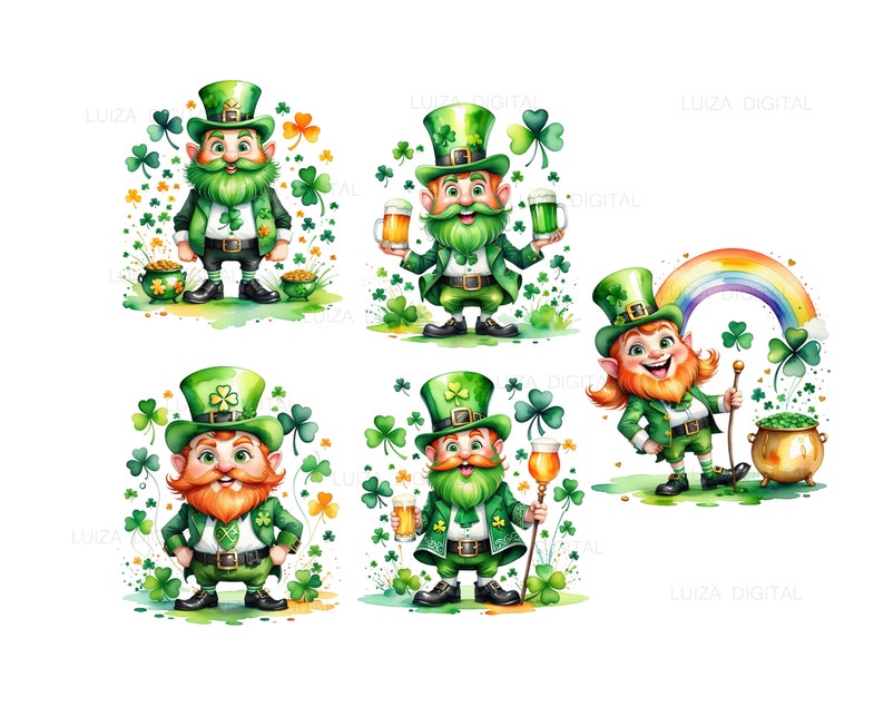 Watercolor Saint Patricks Gnomes Clipart, Festive Gnomes Clipart, St ...