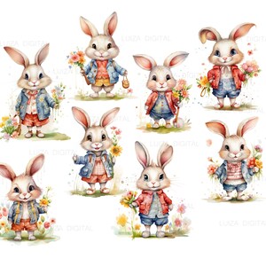Country Farmhouse Easter, Vintage Bunnies Clipart, Watercolor Floral ...