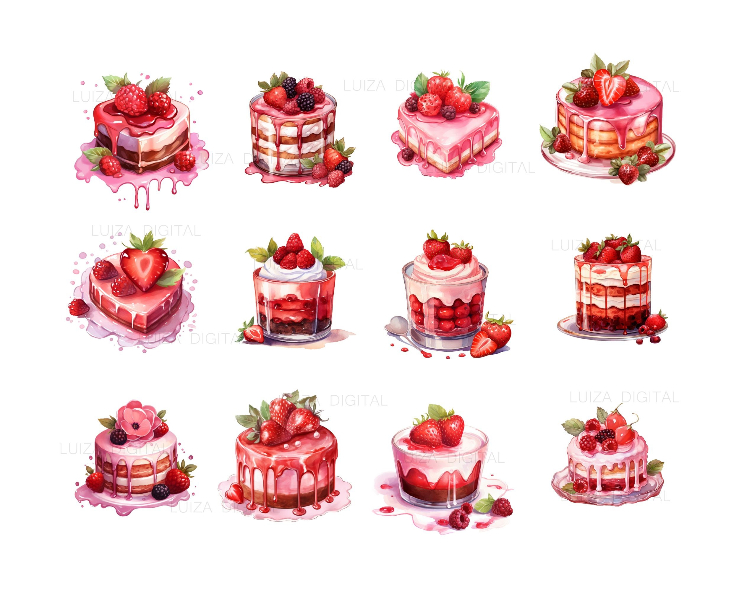 Valentine's Day Clipart, Desserts Clipart, Strawberry Cake Clipart ...