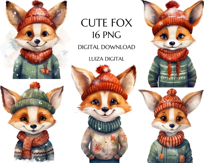 Watercolor Fox Clipart Woodland Animal Png Clipart Funny Fox - Etsy