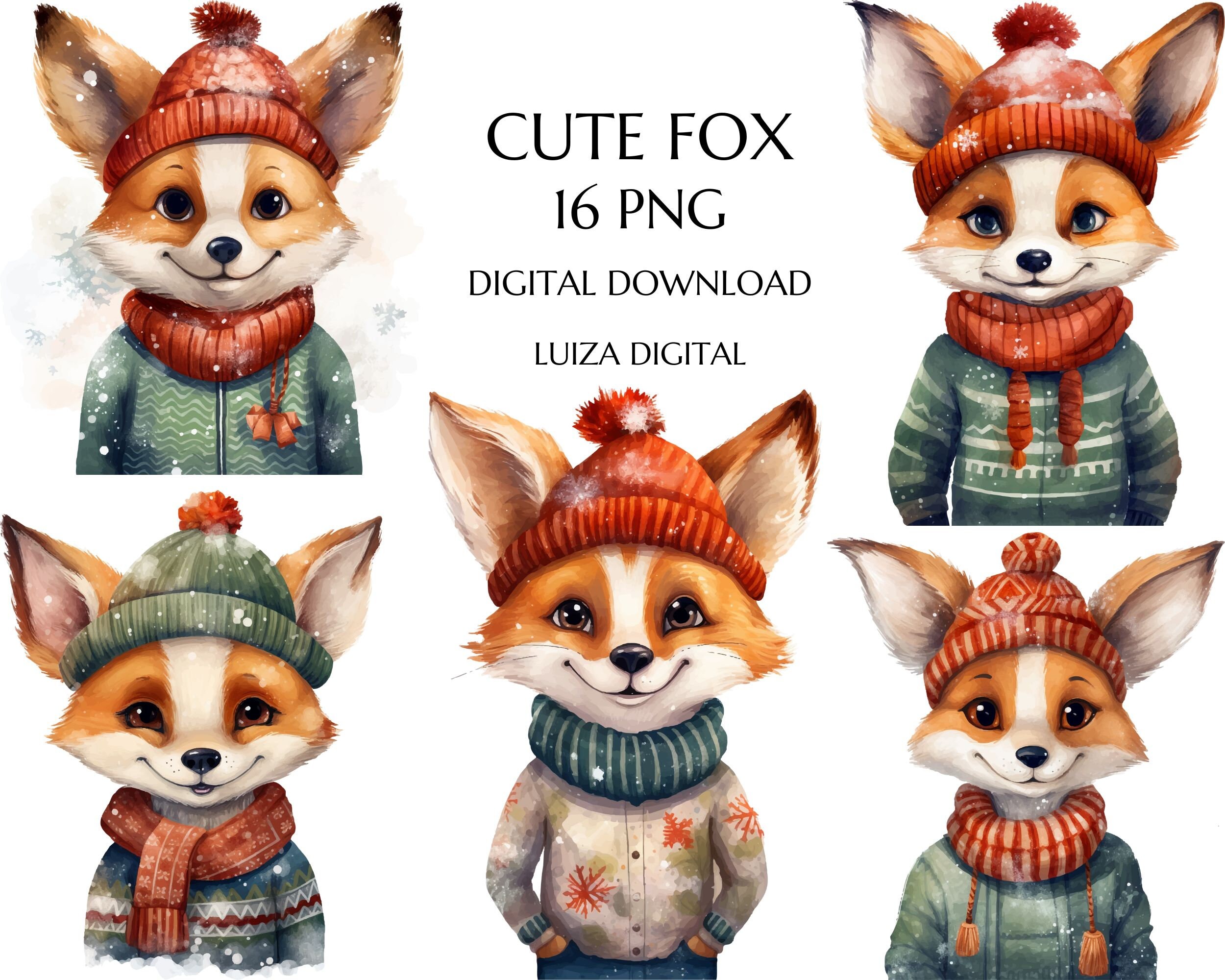 Watercolor Fox Clipart Woodland Animal Png Clipart Funny Fox - Etsy