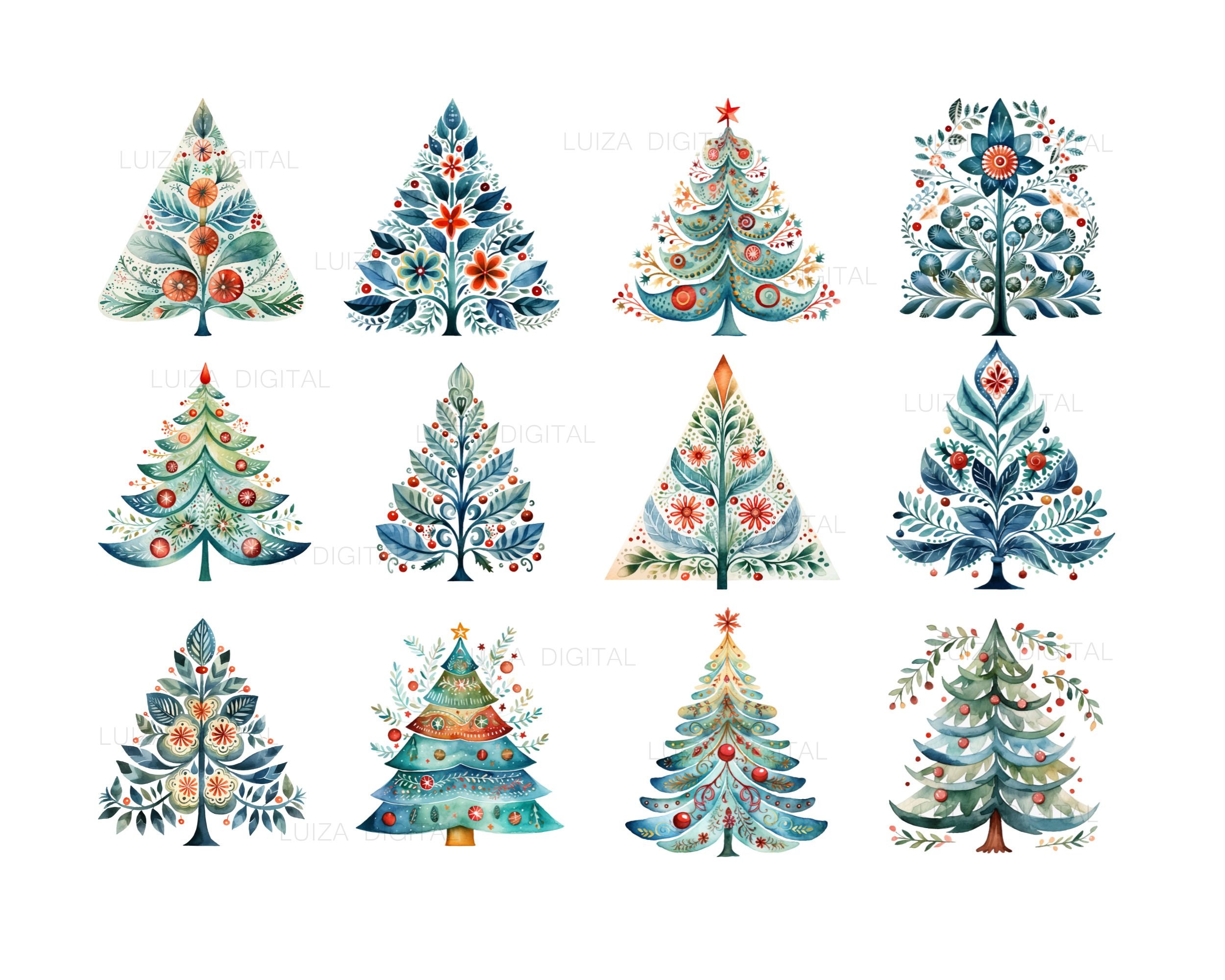 Scandinavian Christmas Tree Clipart – Nordic Folk Art Winter PNG Bundle ...