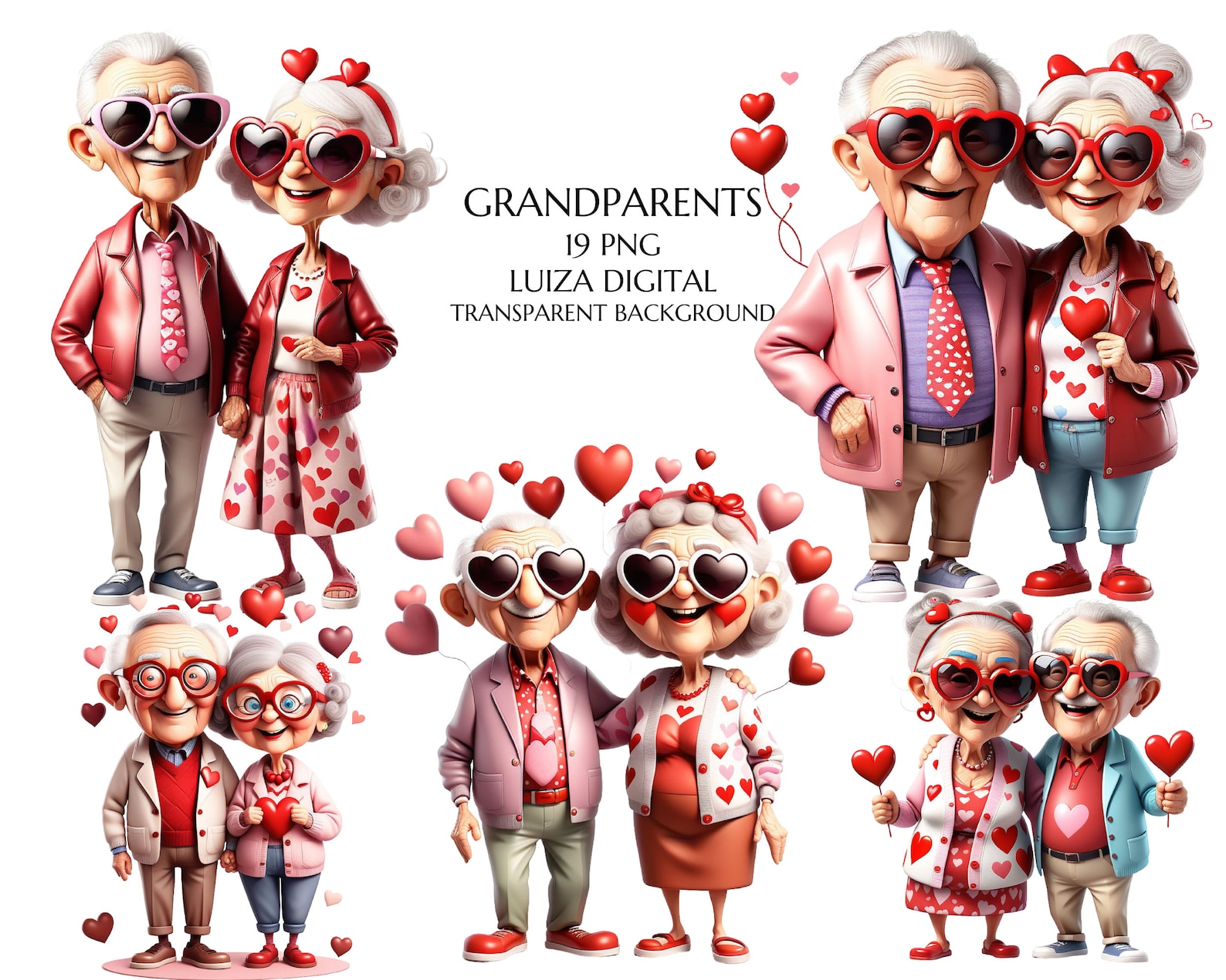 Cute Old Couple Clipart, Cartoon Grandma and Grandpa, Gift for Romantic ...