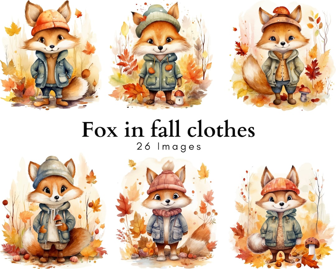 Autumn Cute Fox Clipart, Autumn Clipart, Watercolor Clipart, Fall Fox ...