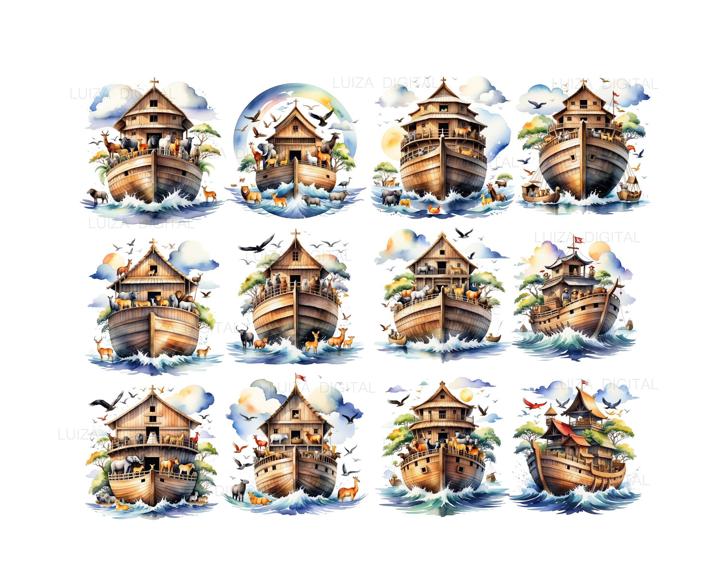 Watercolor Noah's Ark Watercolor Clipart, 19 PNG Noah's Ark Clipart ...