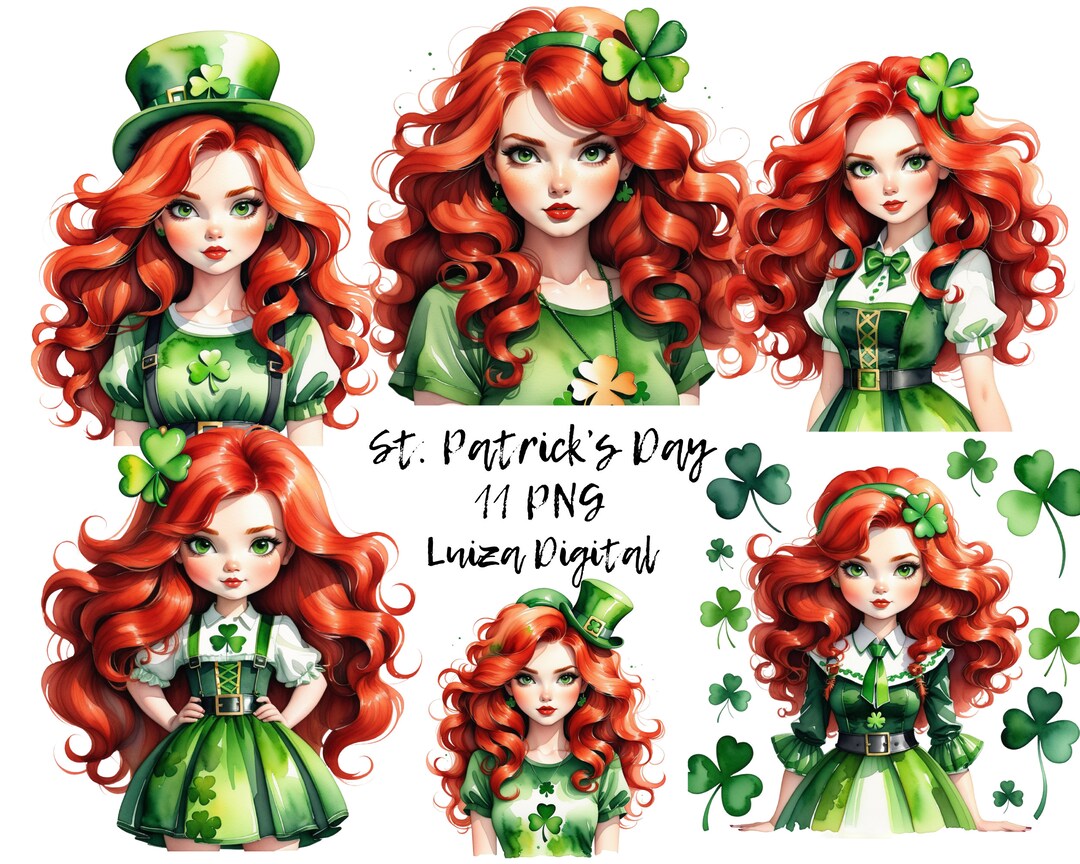 Watercolor Saint Patricks Girl Clipart, Festive Gnomes Clipart, St ...