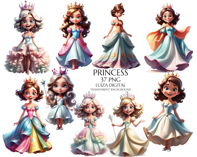 Pink Princess Clipart, Set of 42 PNG Bundle, 300 DPI Clip Art ...