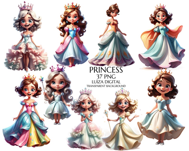 Princesses Clipart, Fairytale Clipart, Watercolor Princess Clipart ...