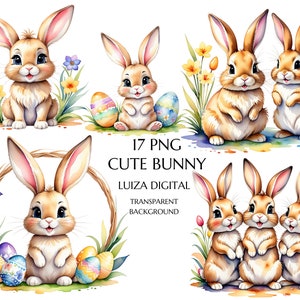 Cute Easter Bunny Clipart, Pastel Watercolor Spring Bunnies, Boho ...