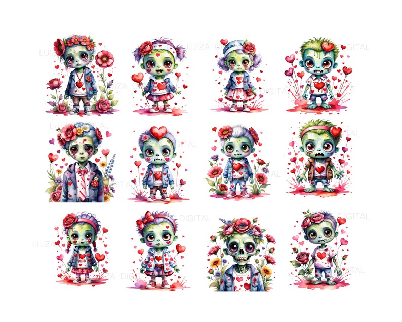 Zombie Valentine Png, Spooky Valentines Clipart, Floral Zombie PNG ...