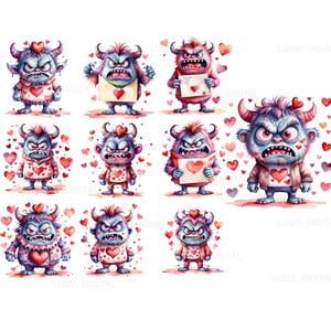 Valentines Monsters Clipart, 22 PNG Monsters in Love Clipart, Kids ...