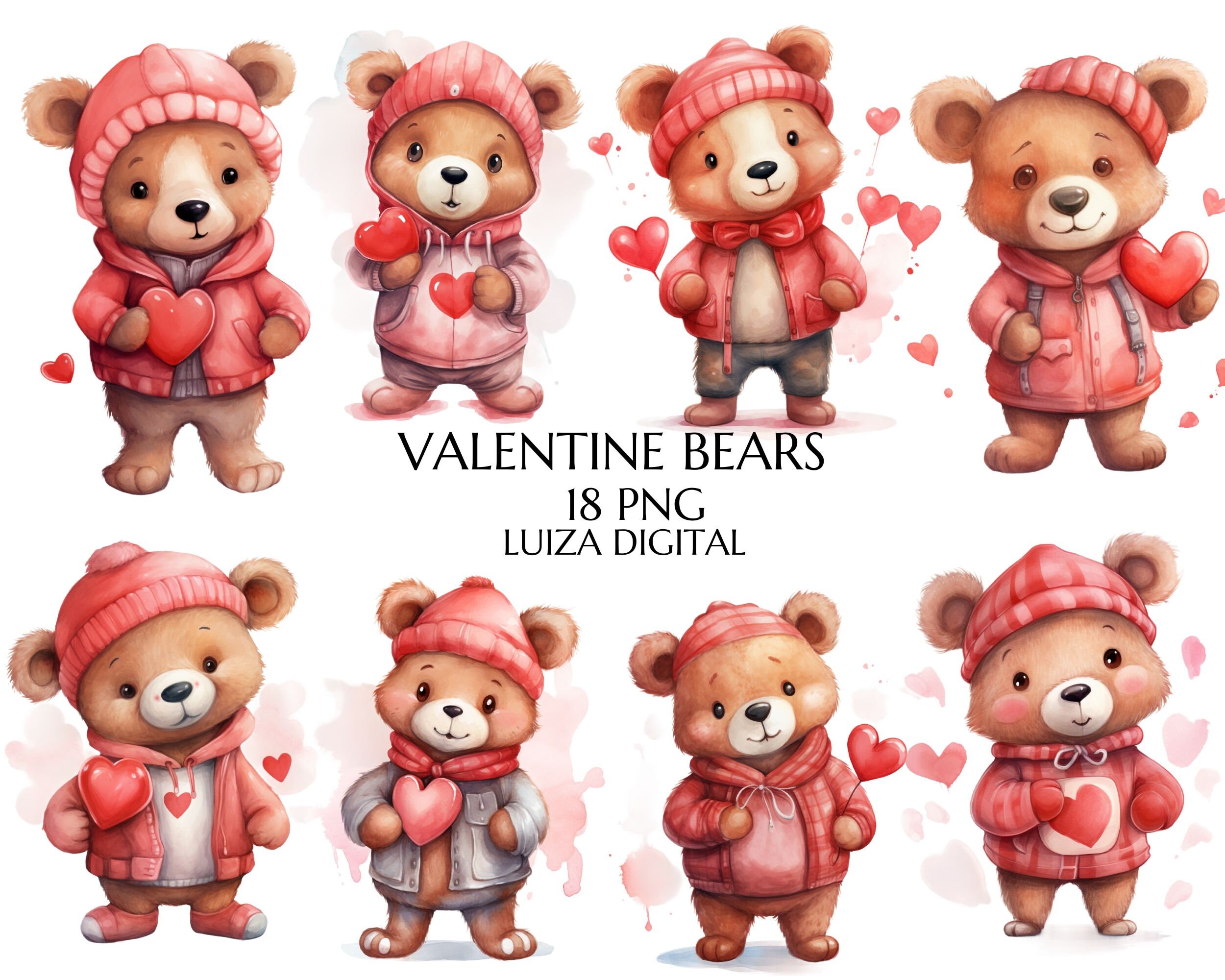 Pink Teddy Bear Clipart, Watercolor Valentines Teddy Bear Clipart ...