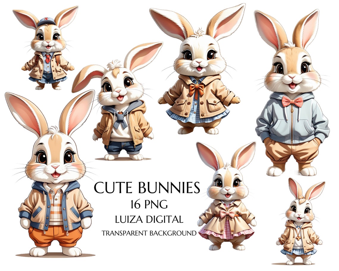 Rabbit Clipart, Cute Bunny Clipart, Cartoon Bunnies Png, Woodland ...
