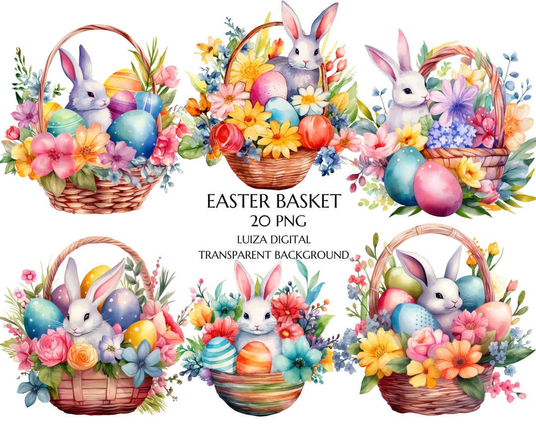Easter Basket Clipart, Easter Bunny Clipart, Spring Wildflowers Easter ...
