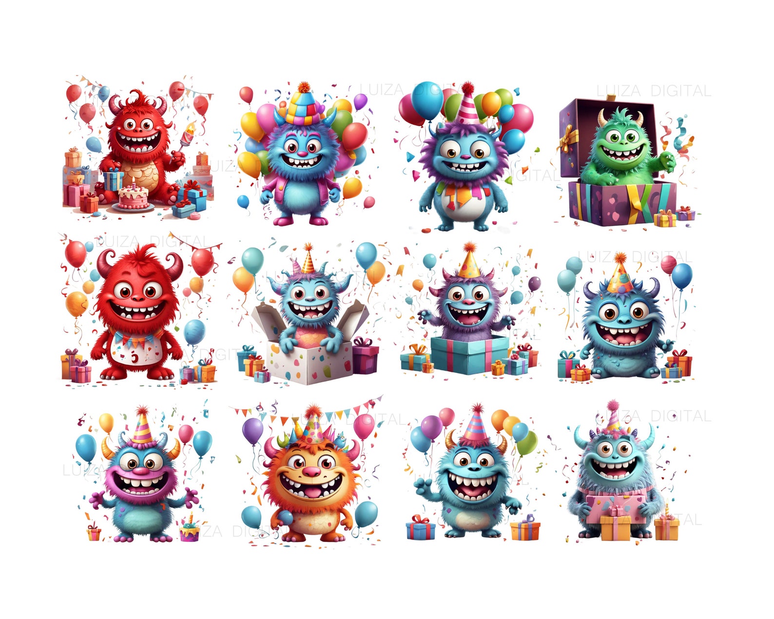 Birthday Monster Watercolor Clipart, High Quality PNG, Monster Clipart ...