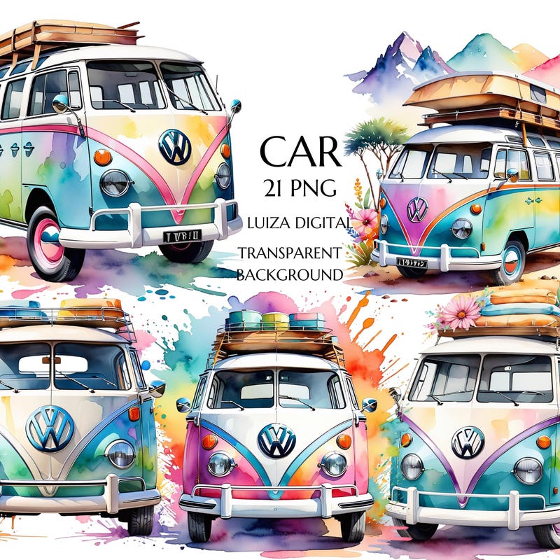Hippie Van Clipart - Etsy