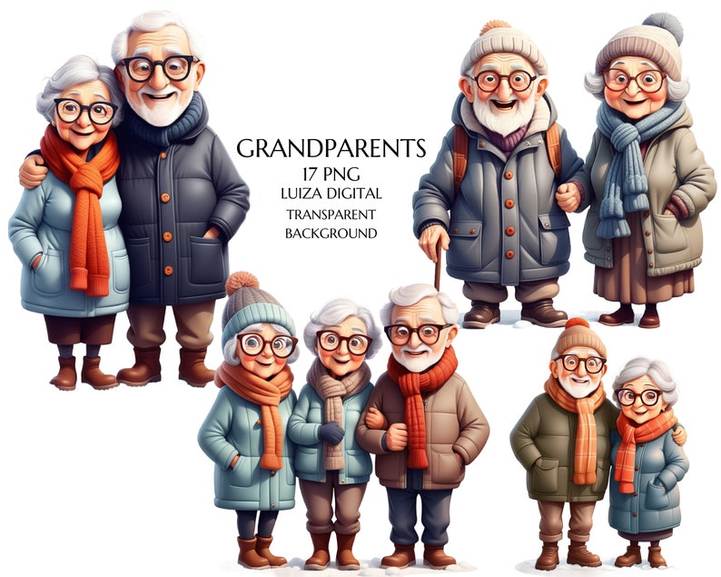 Cute Old Happy Couple Clipart, Old Lady and Old Man, Cartoon Grandma ...