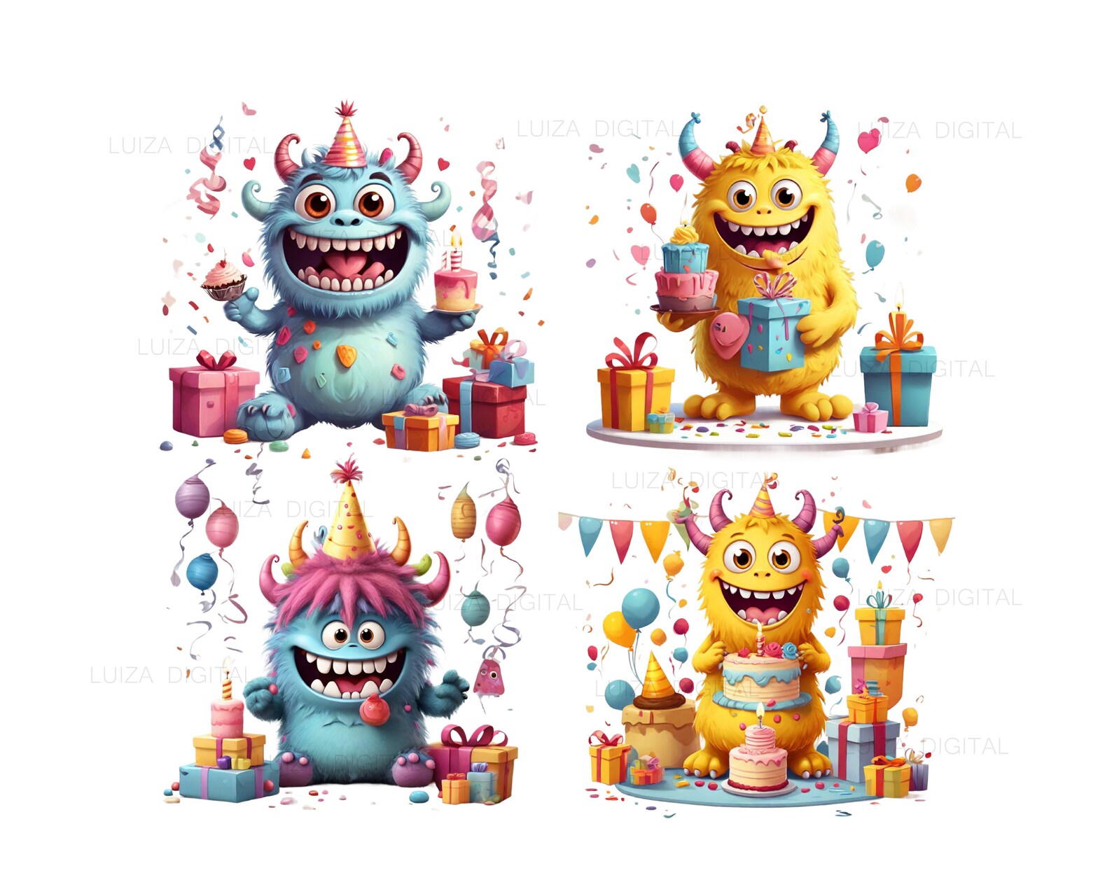 Birthday Monster Watercolor Clipart, High Quality PNG, Monster Clipart ...