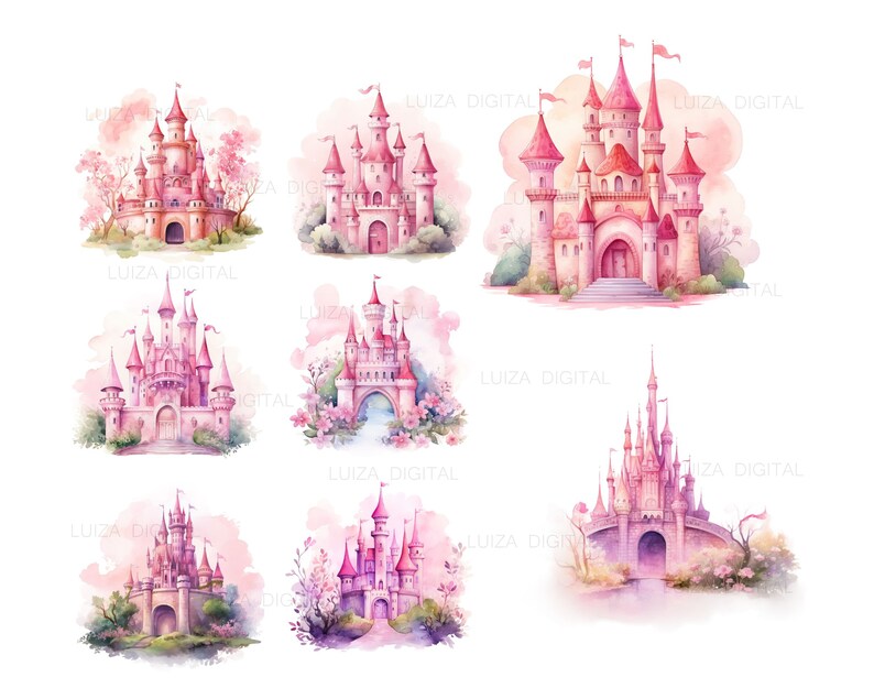 Princess Castle Clipart, Baby Girl Watercolor Clipart, Little Princess ...