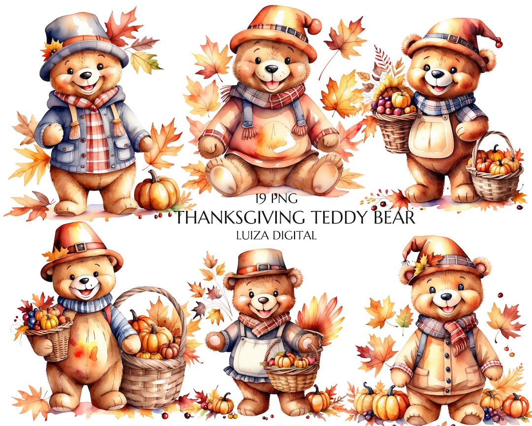 Thanksgiving Teddy Bear Clipart, Thanksgiving Woodland, Fall Bear ...