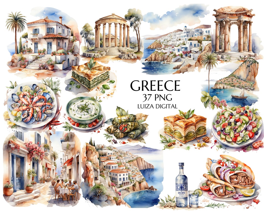 Watercolor Ancient Greek Clipart, Ancient Greek, Greece Summer Clip Art ...