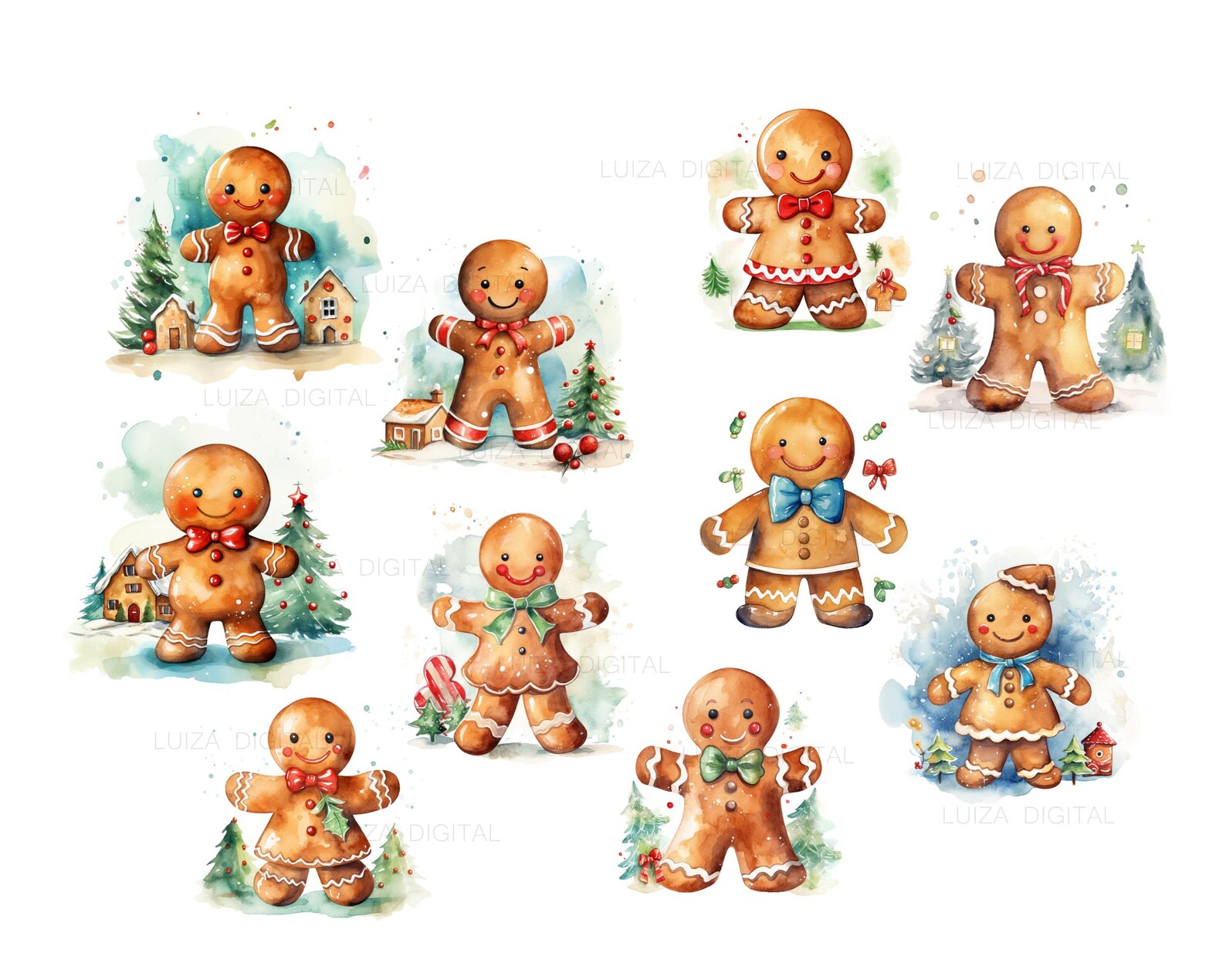 Watercolor Gingerbread Man Clipart Christmas Cookie - Etsy