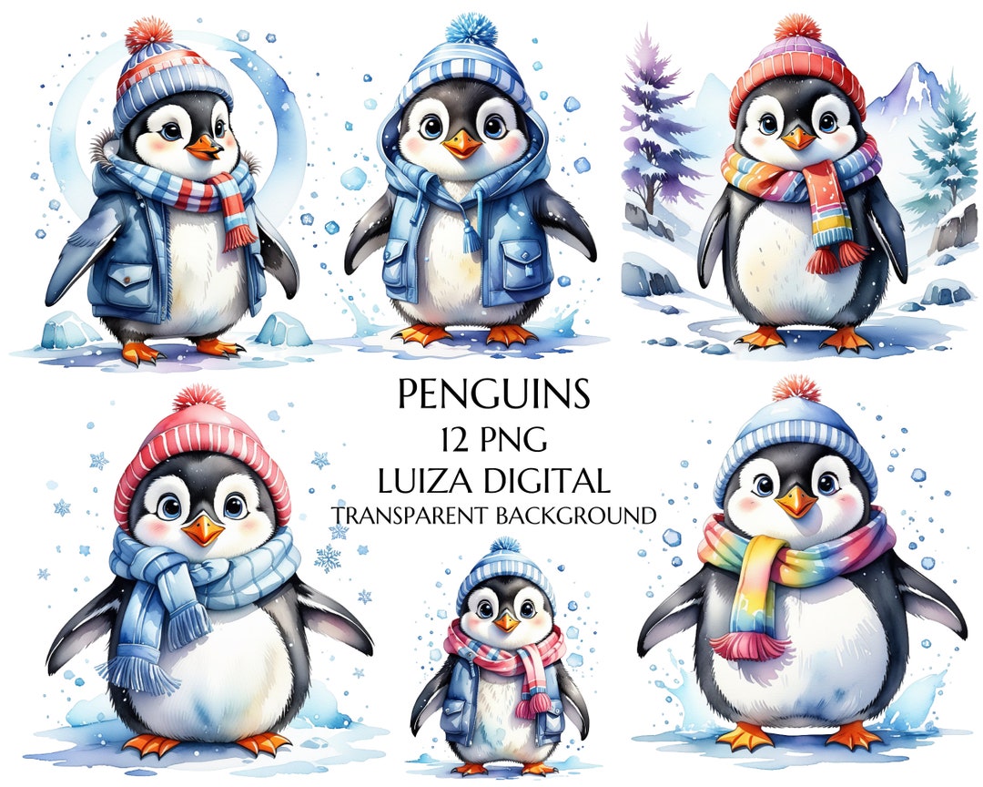 Christmas Penguin Clipart Bundle, Digital Download, Commercial Use ...