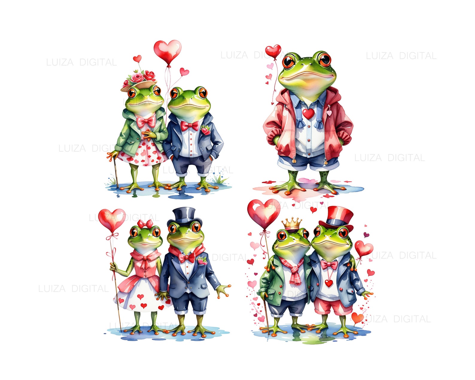 Cute Couple Frog Clipart, Watercolor Wetlands Clipart, Love Frog ...