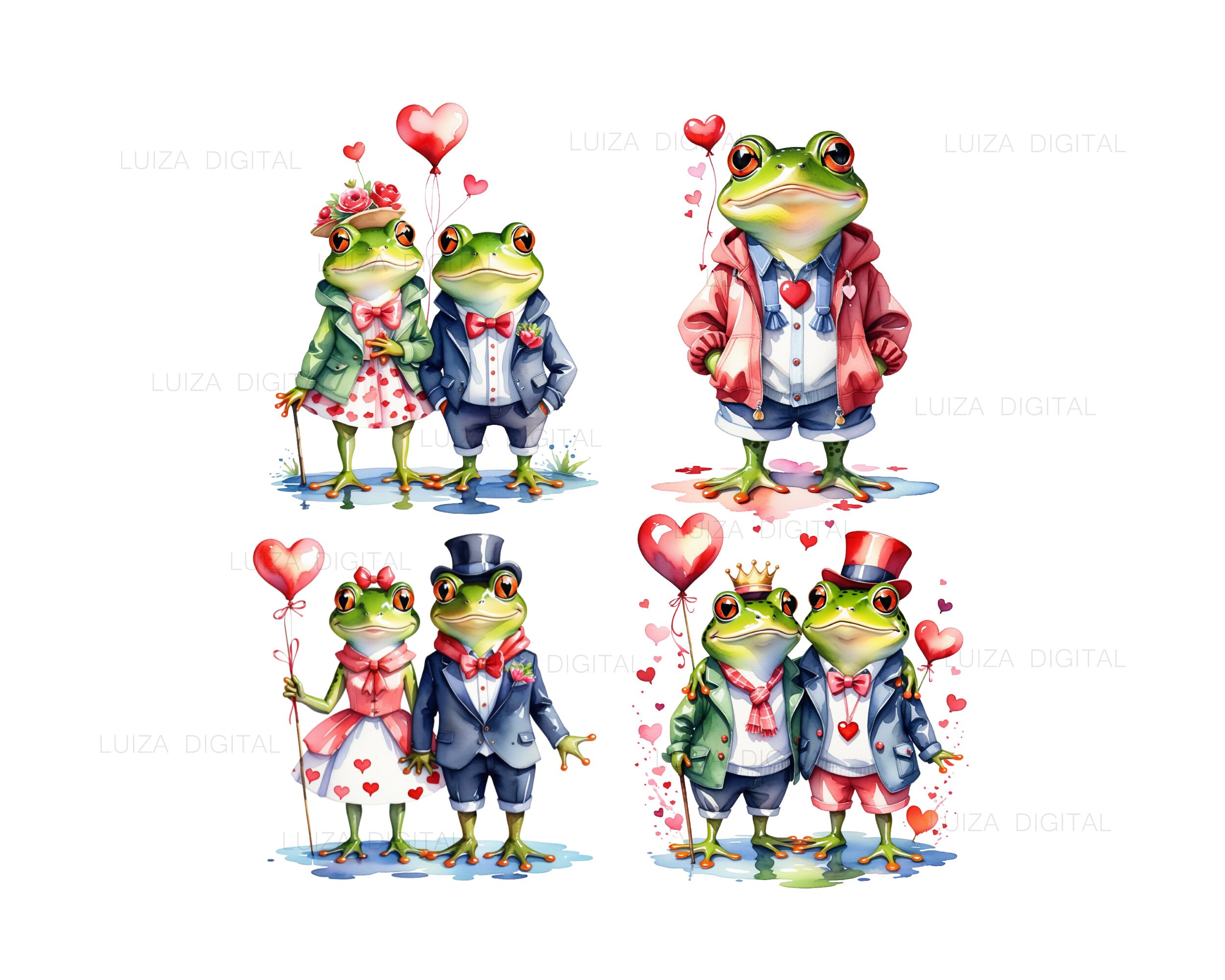 Cute Couple Frog Clipart, Watercolor Wetlands Clipart, Love Frog ...