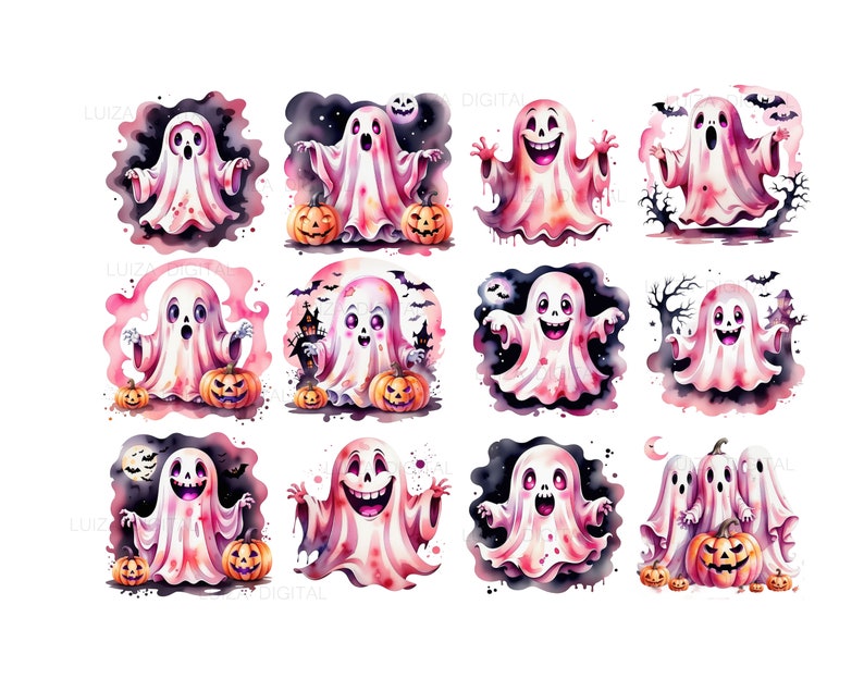 Halloween Pink Ghost Clipart, Halloween Pumpkin Clipart Bundle, Cute ...