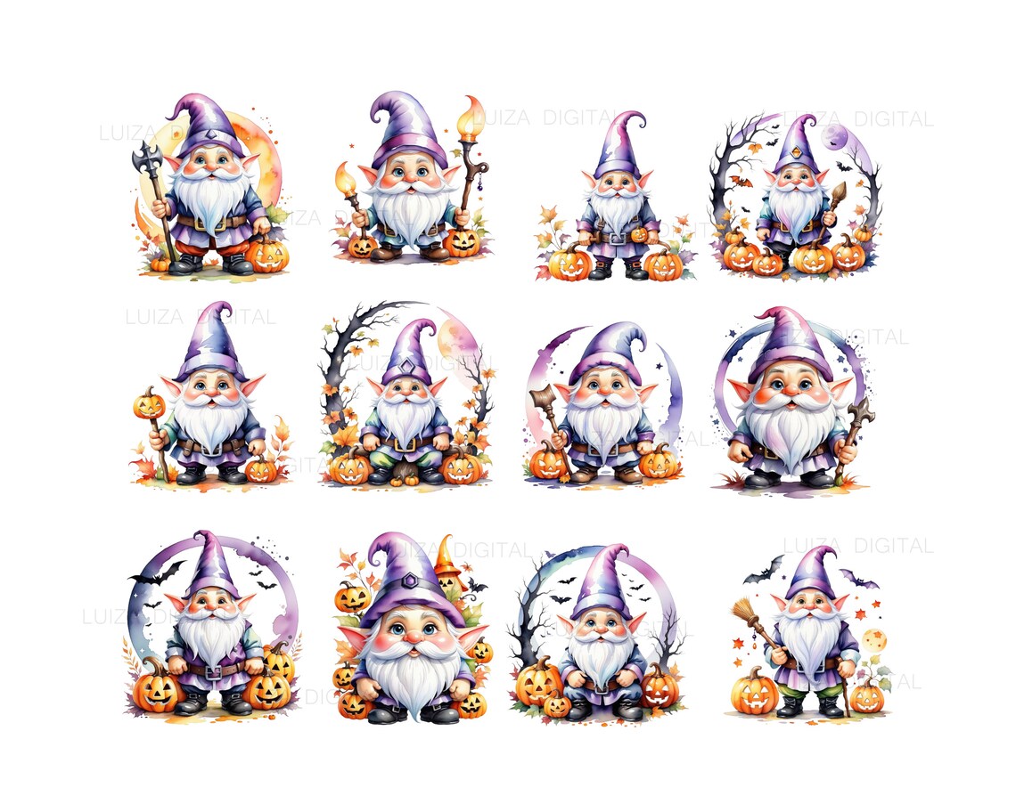 Watercolor Halloween Gnome Clipart, Halloween Pumpkin Clipart, Autumn ...