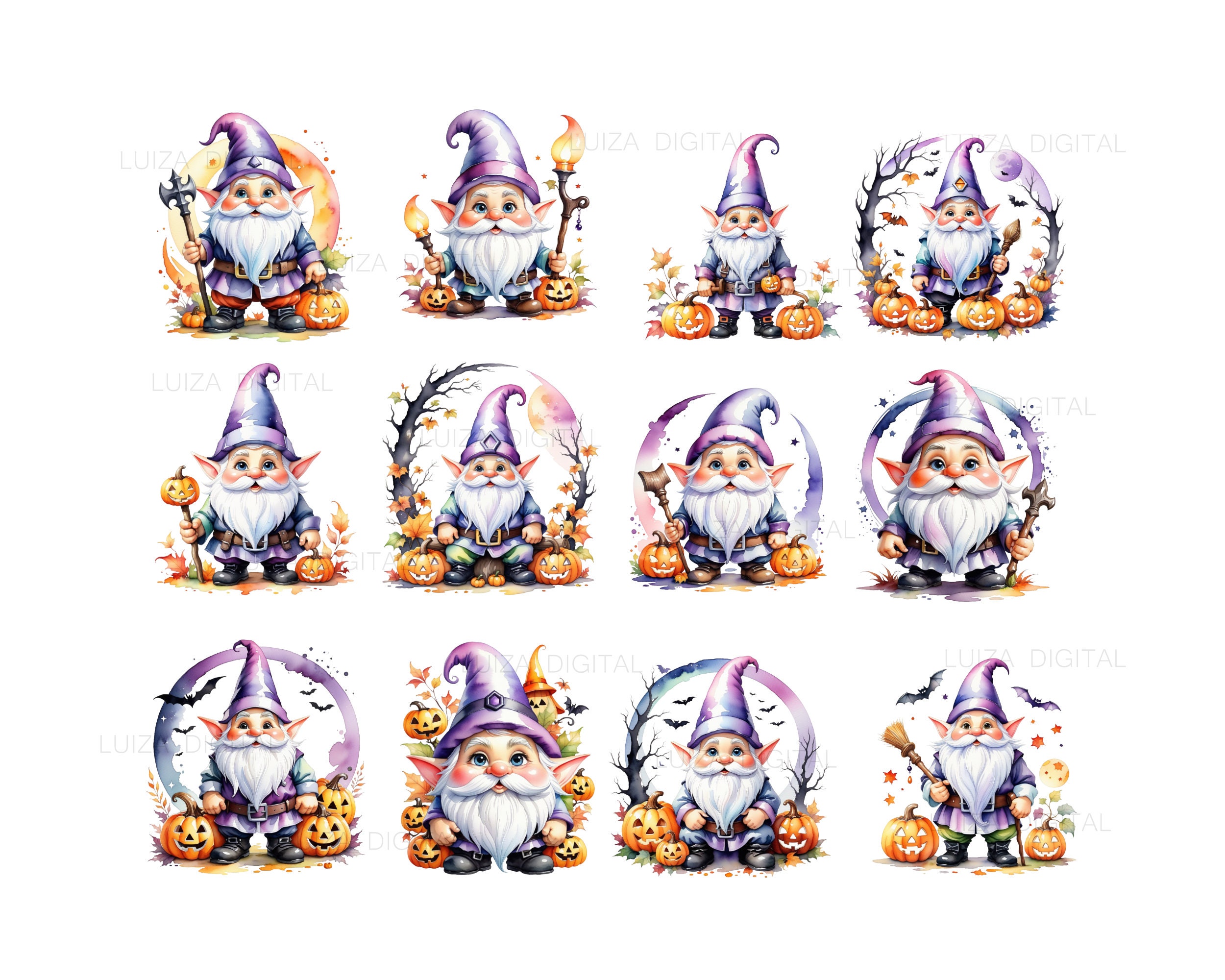 Watercolor Halloween Gnome Clipart, Halloween Pumpkin Clipart, Autumn ...