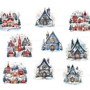 Scandinavian Christmas House Clipart, Watercolor Folk Christmas PNG ...