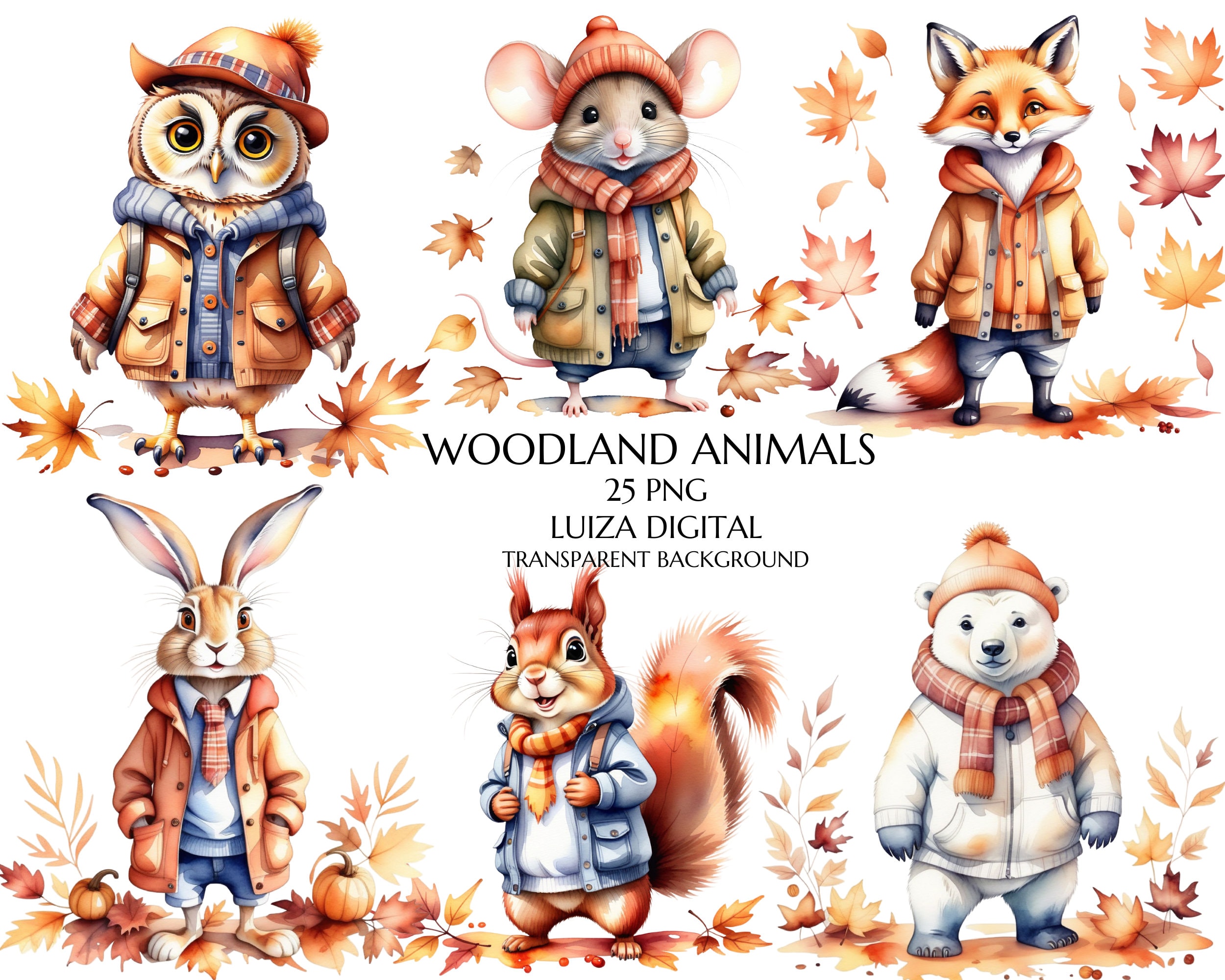Fall Animal Clipart Bundle, Autum Woodland Animals Clipart, Cute ...