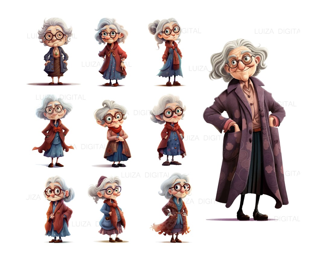 Grumpy Old Ladies Clipart PNG Funny Old Lady Cute Woman - Etsy