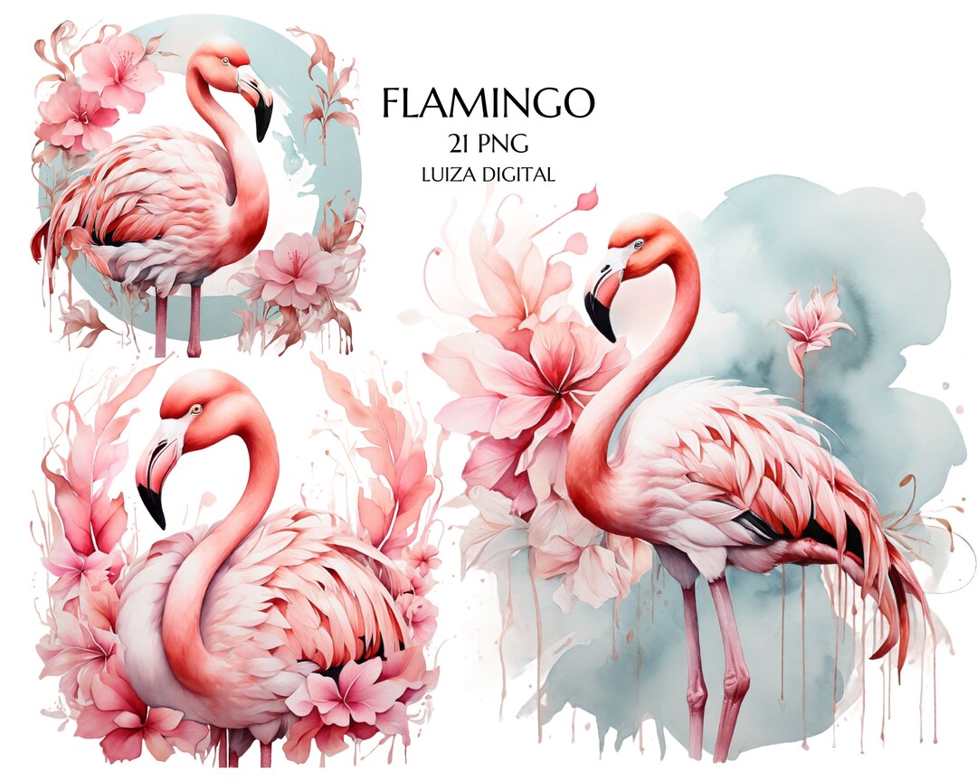 Watercolor Flamingo Clipart, Flamingo Watercolor, Tropical Clipart ...