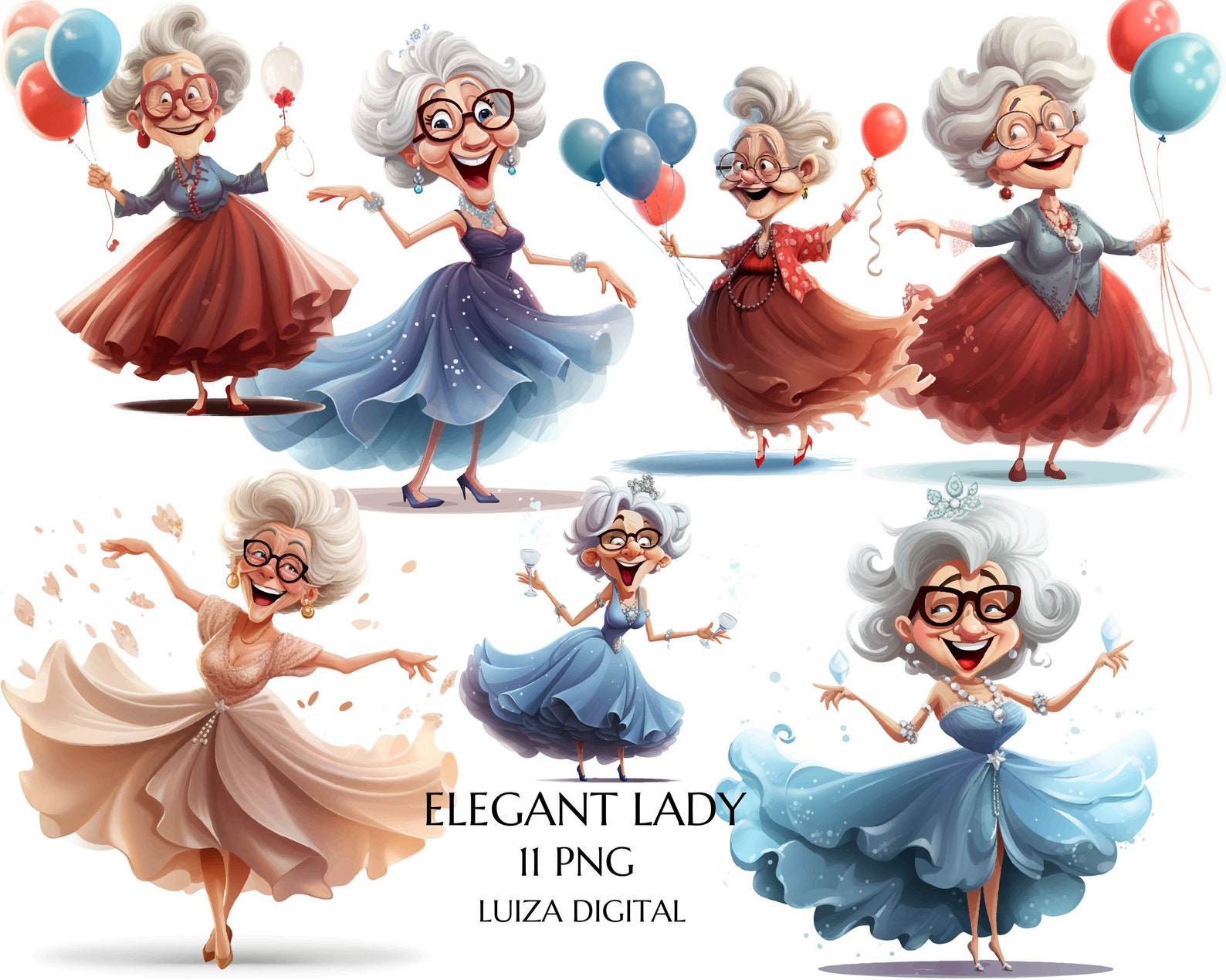 Crazy Old Lady Clipart, Funny Cartoon Grandmother, Dancing Women ...