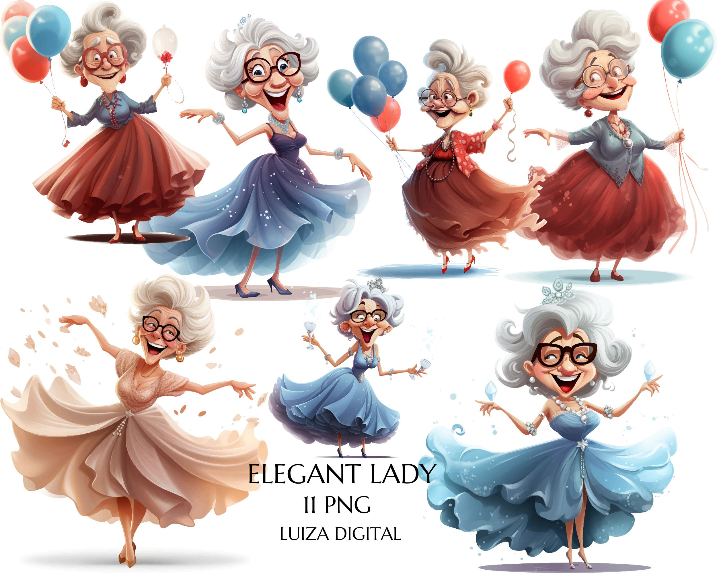 Crazy Old Lady Clipart, Funny Cartoon Grandmother, Dancing Women ...